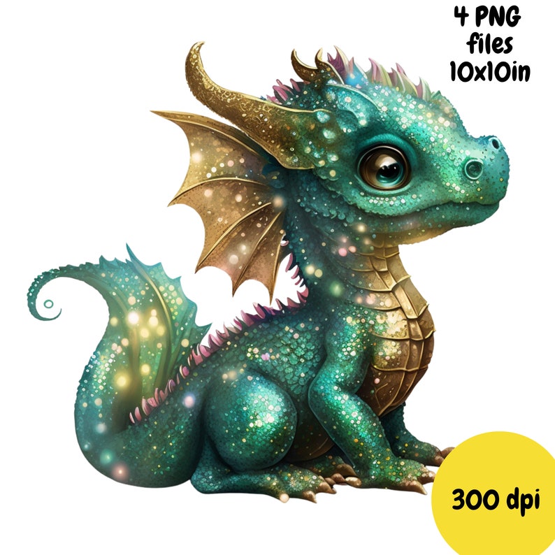 Cute Glitter Sparkly Shiny Baby Dragons Watercolor Dragons - Etsy