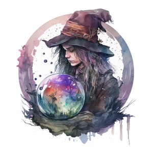 Witch Crystal Ball Clipart, Watercolor Witch Crystal Ball, Sublimation ...