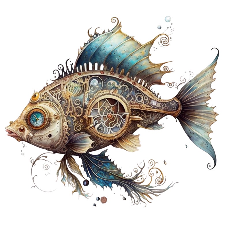 Watercolor Steampunk Fish Steampunk Fish Clipart - Etsy