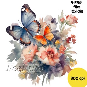 Flowers Butterfly Clipart, 300 DPI Pngs, Nursery Art , Card Making ...