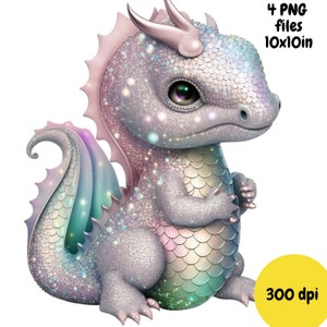 Cute Glitter Sparkly Shiny Baby Dragons Watercolor Dragons - Etsy