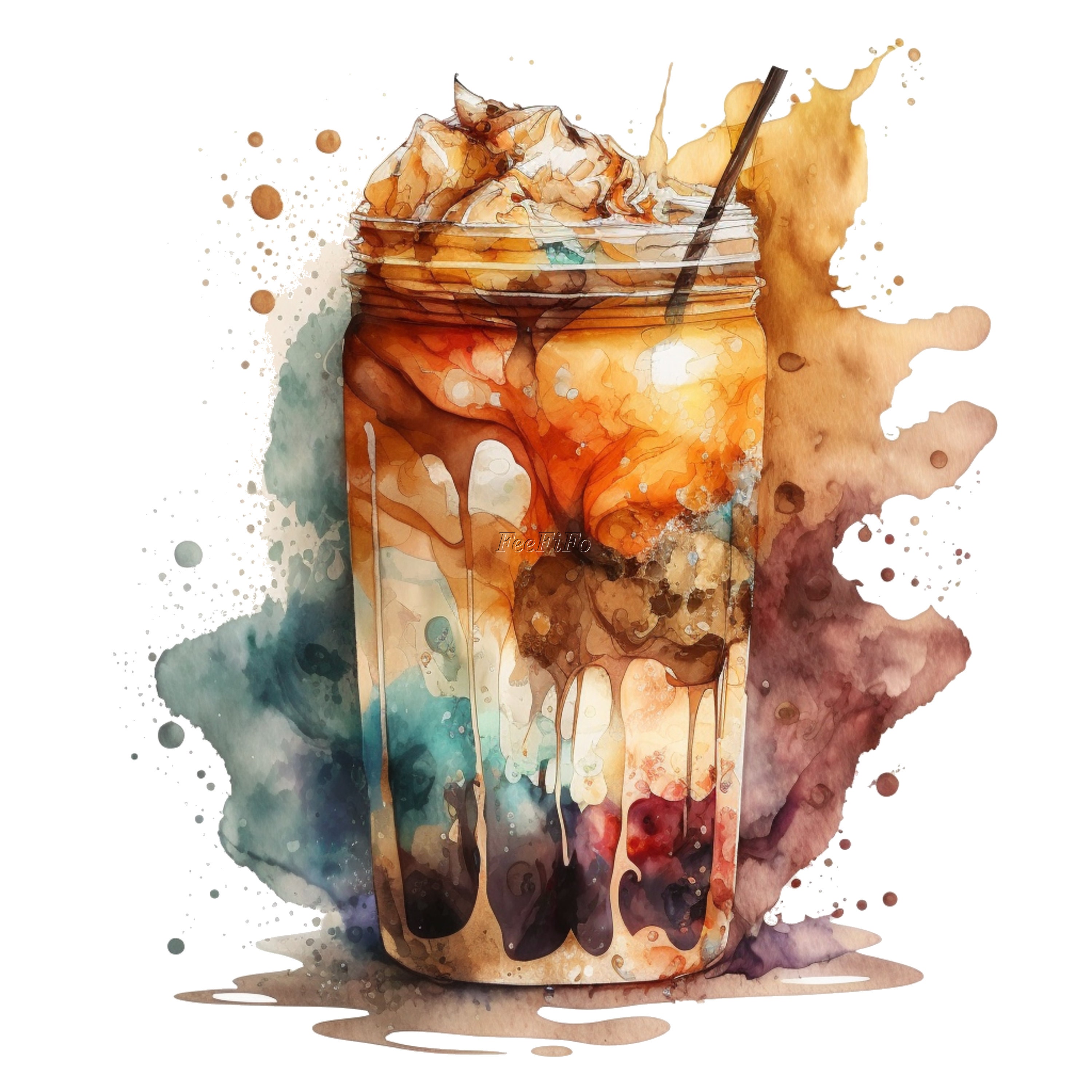 Iced Coffee Clipart Watercolor Iced Coffee Sublimation PNG - Etsy