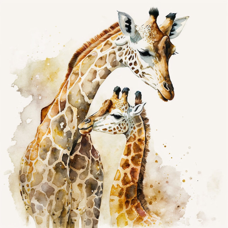 Mom and Baby Giraffe Watercolor Digital Downloads Clipart - Etsy