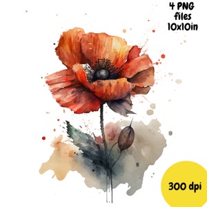Watercolor Poppy, Poppy Clipart, Watercolor Flower Print, Wedding ...