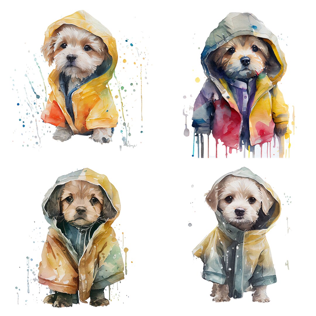 Puppies in Raincoats Clipart PNG, Set of 4, Commercial Use Clipart ...