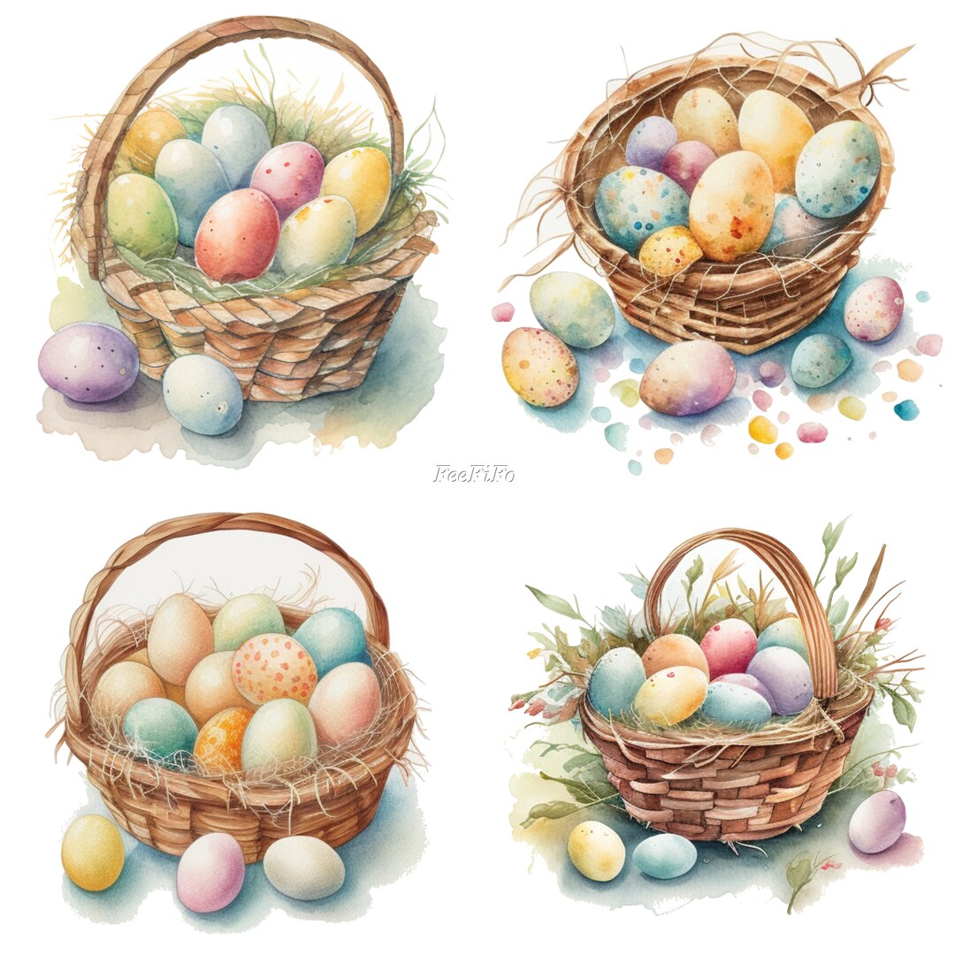 Eggs in Basket Clipart, PNG Watercolor Easter Eggs, Easter Sublimation ...