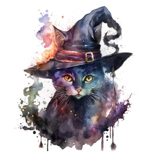 Witchy Cat Clipart, Watercolor Witch Cat, Sublimation,witch Cat PNG - Etsy