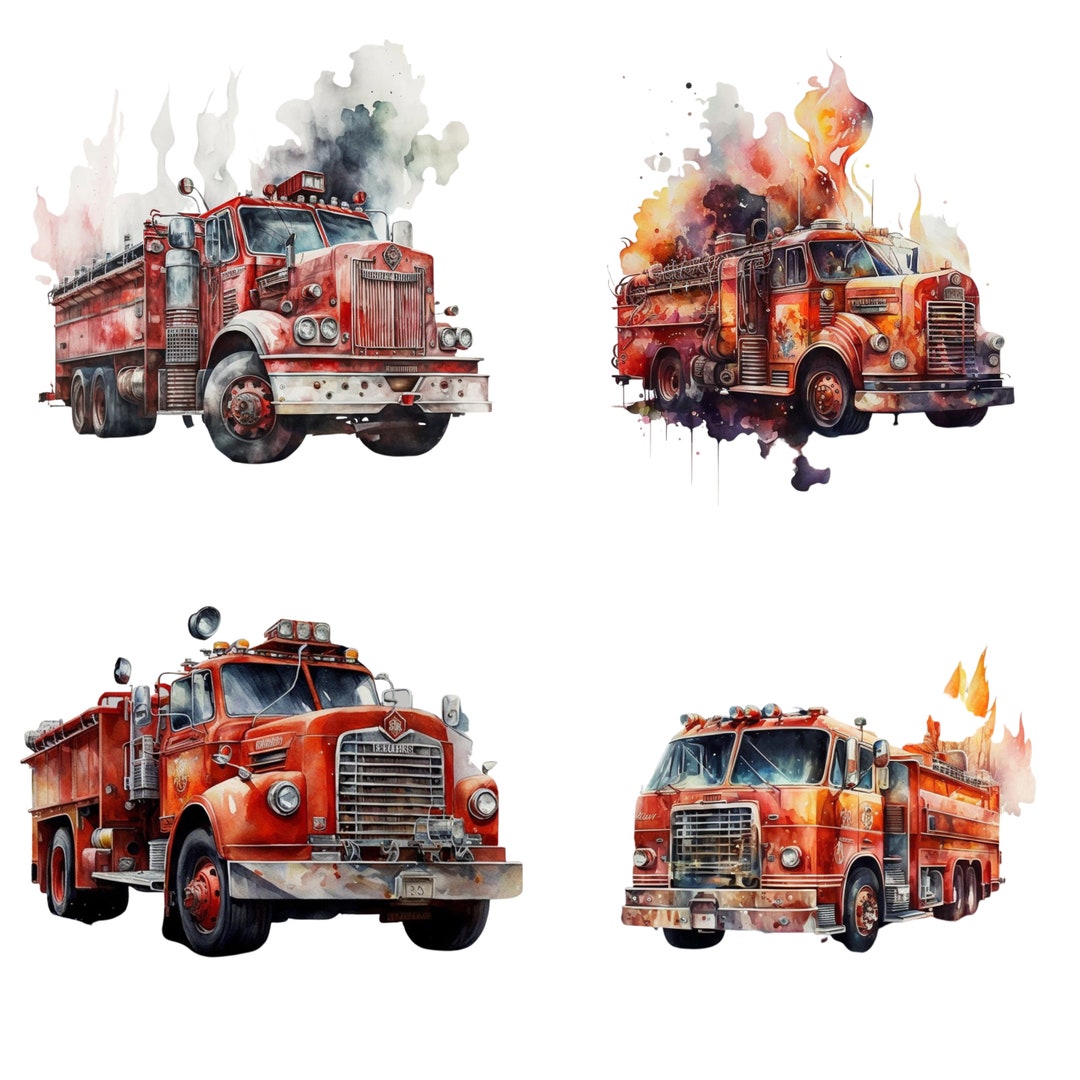 Fire Truck Watercolor, Fire Truck PNG Clipart,fireman Fire Truck PNG ...