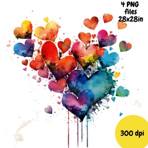 Watercolor Valentine, Valentine Clipart, Bunch of Hearts Clipart ...