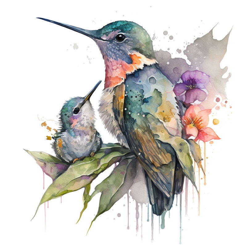 Mom and Baby Hummingbird Clipart Watercolor PNG - Etsy