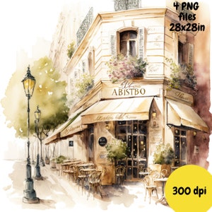 French Café Clipart, Watercolor Paris Bistro PNG, French Café ...