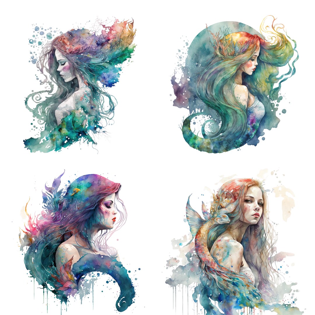 Mermaid Watercolor, Digital Downloads, Mermaid Clipart, Mermaid PNG ...