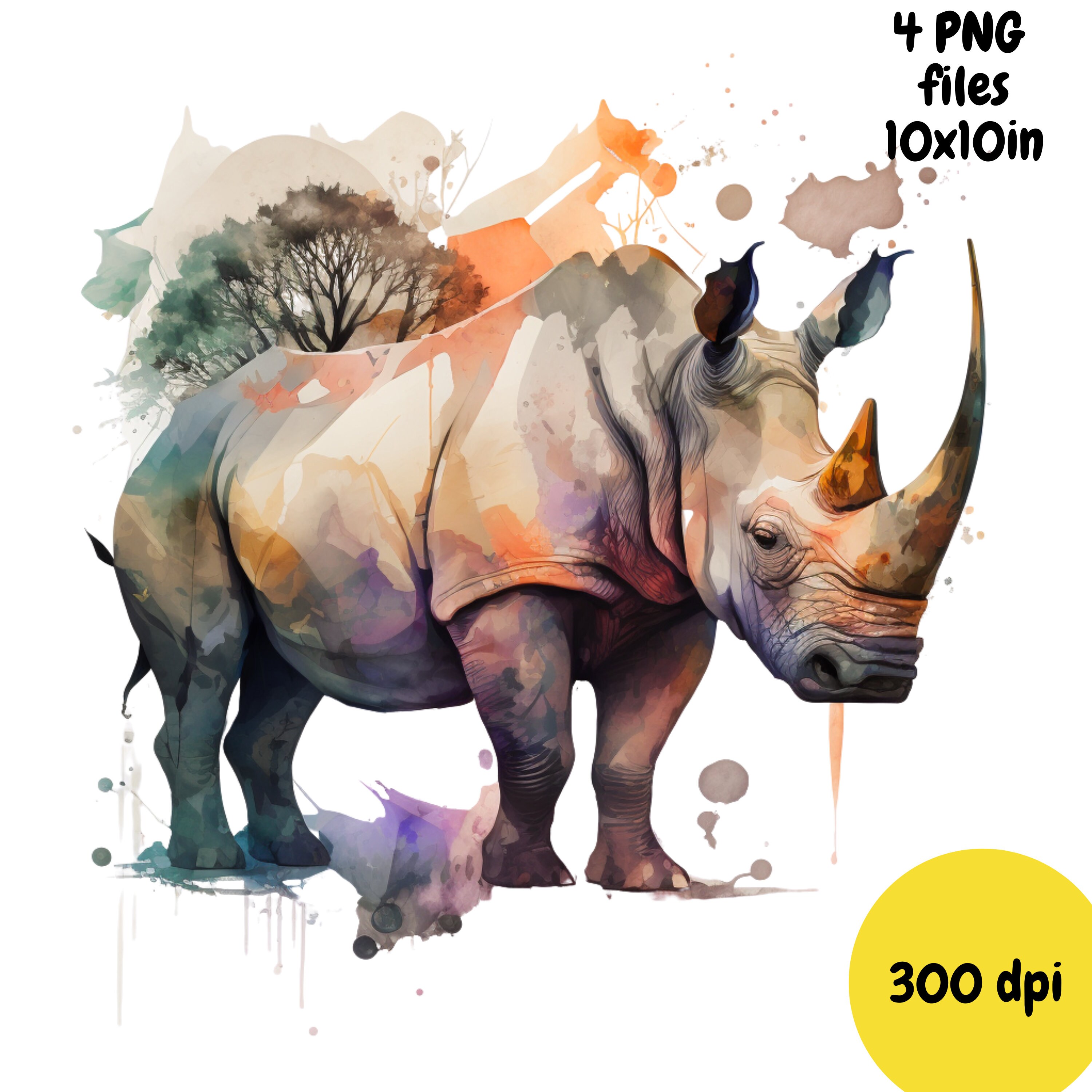 Watercolor Rhino Clipart Rhino Decor Wall Art Rhino PNG - Etsy