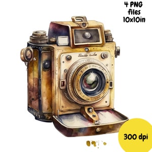 Retro Camera Watercolor, Digital Downloads,retro Camera Clipart,retro ...