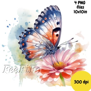 Flowers Butterfly Clipart, 300 DPI Pngs, Nursery Art , Card Making ...