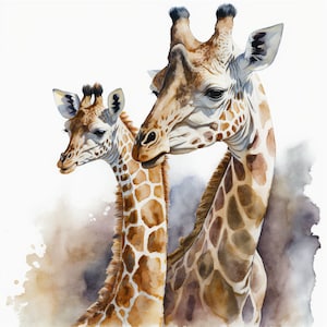 Mom and Baby Giraffe Watercolor, Digital Downloads, Clipart PNG ...