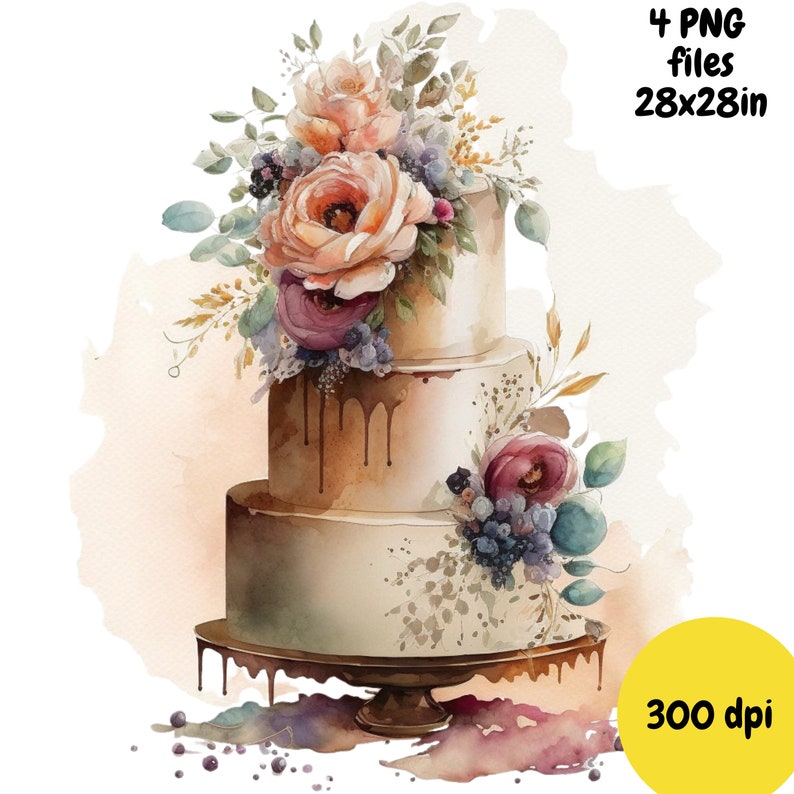 Wedding Cake Watercolor Digital Downloads Wedding Cake - Etsy