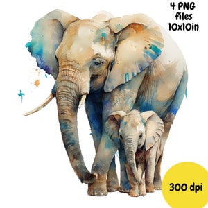 Mom and Baby Elephant Watercolor, Digital Downloads, Clipart PNG - Etsy
