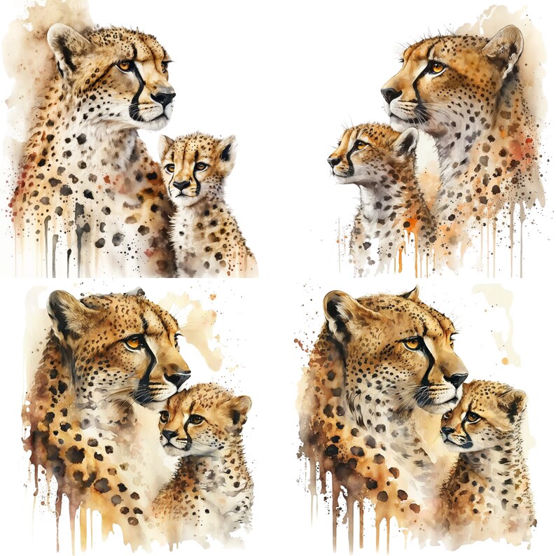 Mom and Baby Cheetah Watercolor Digital Downloads Clipart - Etsy