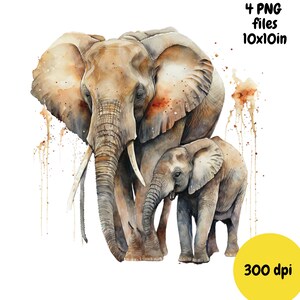 Mom and Baby Elephant Watercolor, Digital Downloads, Clipart PNG - Etsy