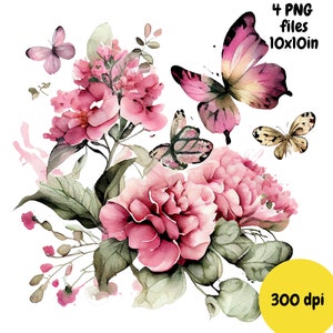 Shabby Chic Pink Flowers and Butterflies Wall Art Instant Digital ...