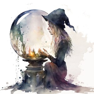 Witch Crystal Ball Clipart Watercolor Witch Crystal Ball - Etsy