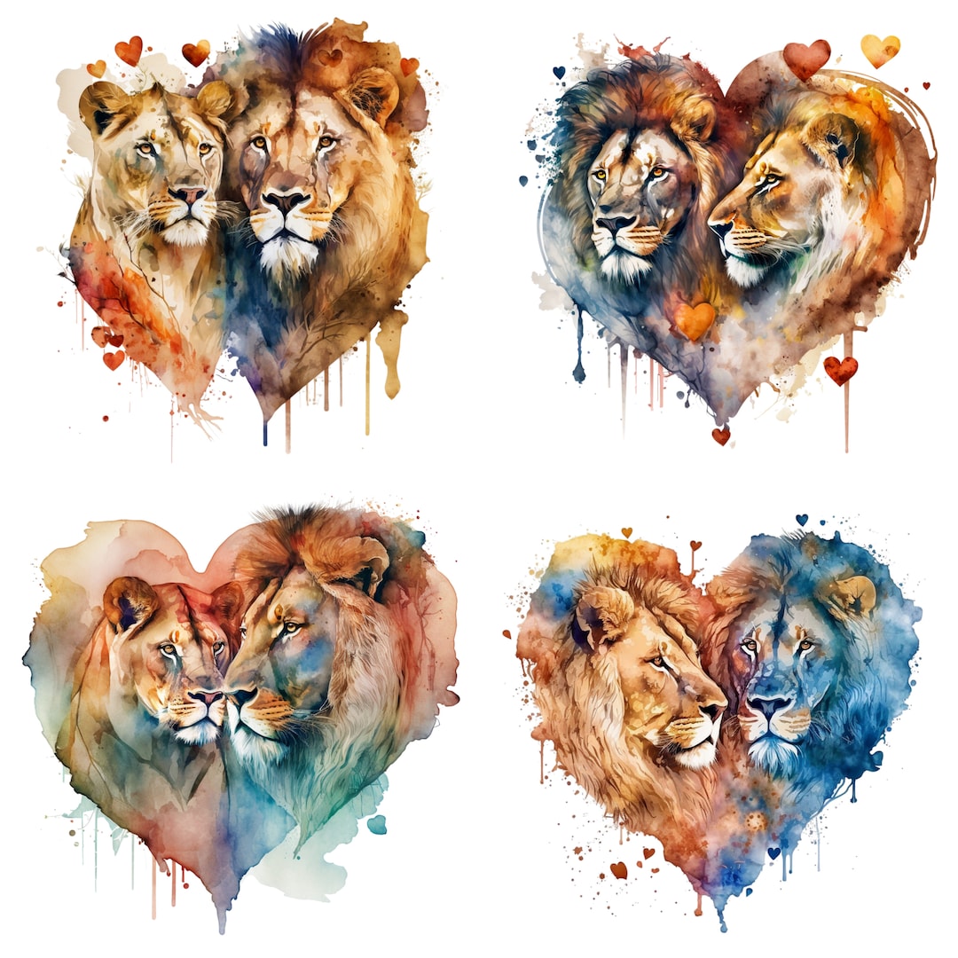 Watercolor Lion Heart, Lion Heart Clipart, Lion Heart PNG, Sublimation ...