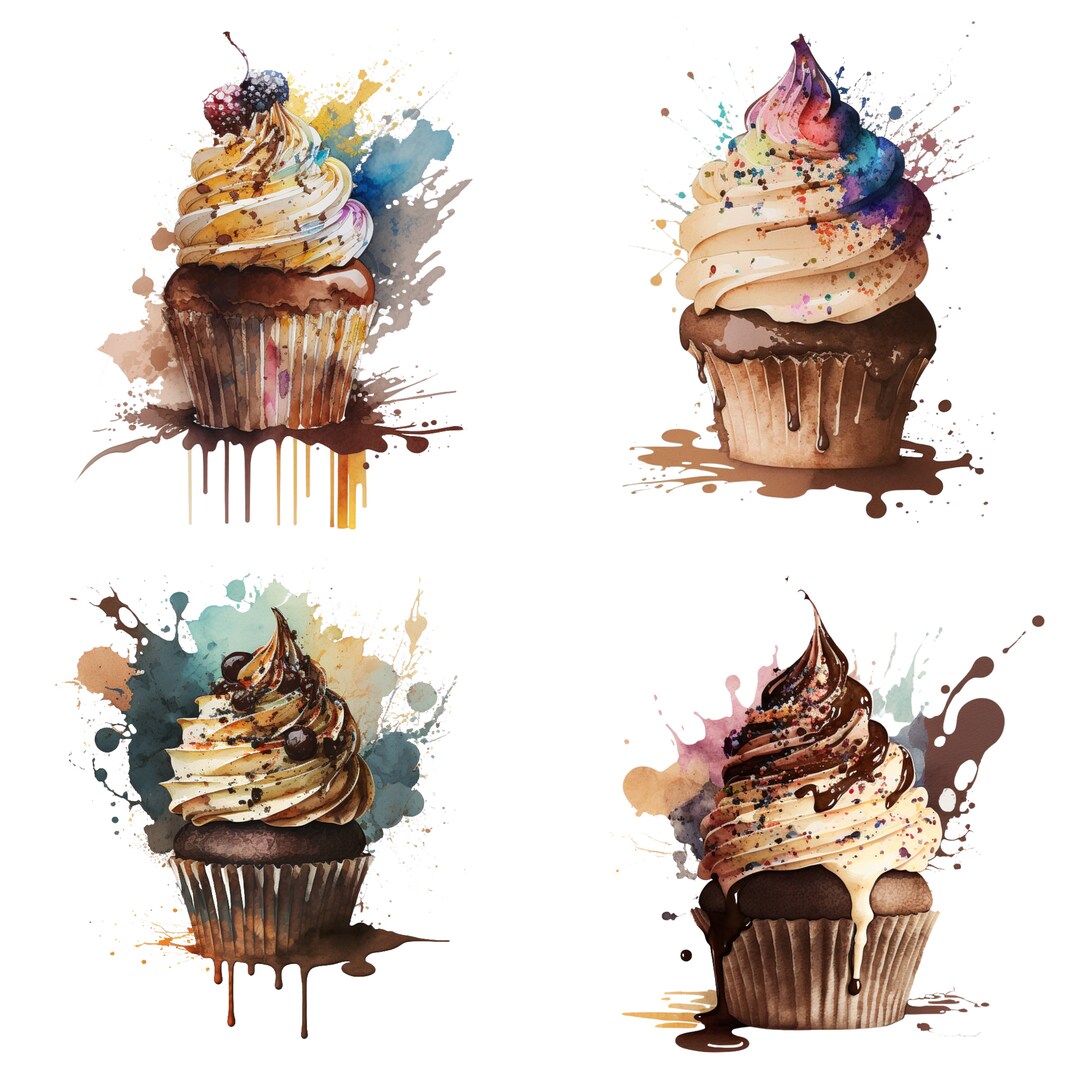 Chocolate Cupcake Watercolor, Digital Downloads, Chocolate Cupcake ...