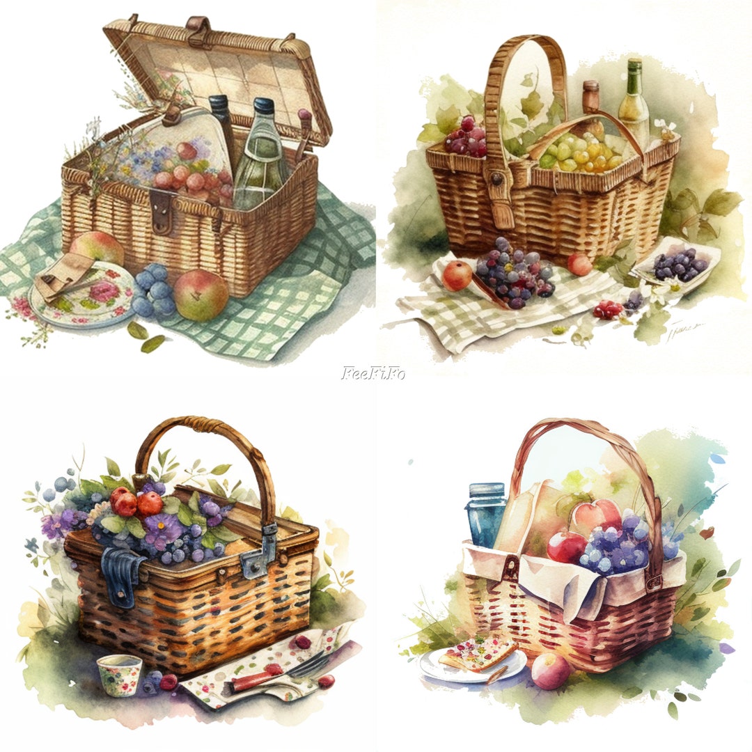 Picnic Basket Clipart Watercolor Lavender Picnic Sublimation PNG - Etsy