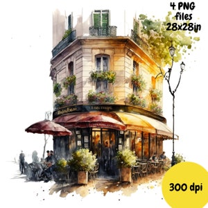 French Café Clipart, Watercolor Paris Bistro PNG, French Café ...