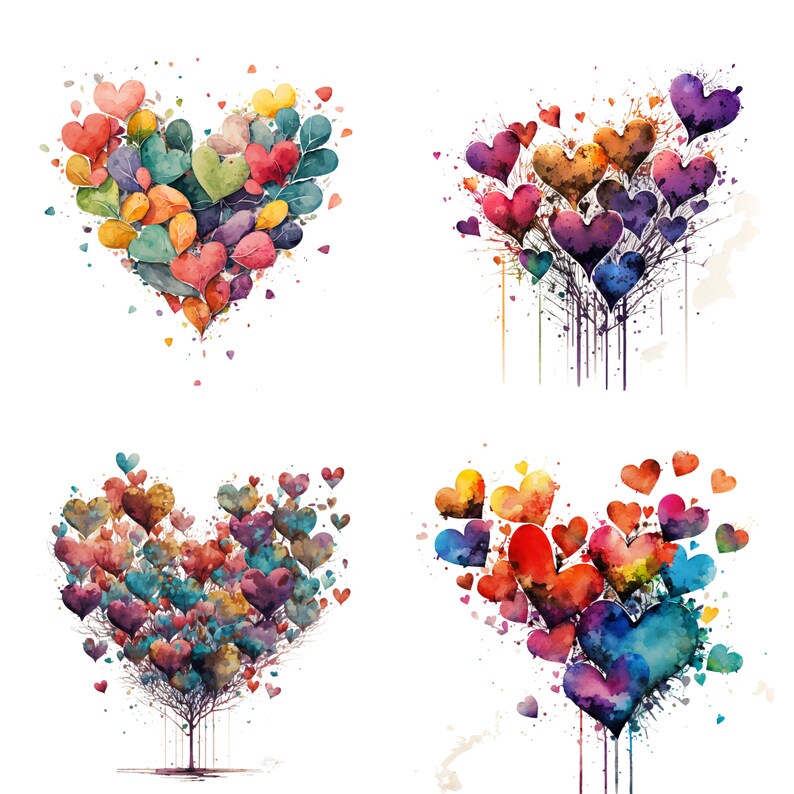 Watercolor Valentine Valentine Clipart Bunch of Hearts - Etsy