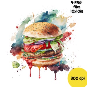 Burger Watercolor, Digital Downloads, Burger Clipart, Burger PNG, Food ...
