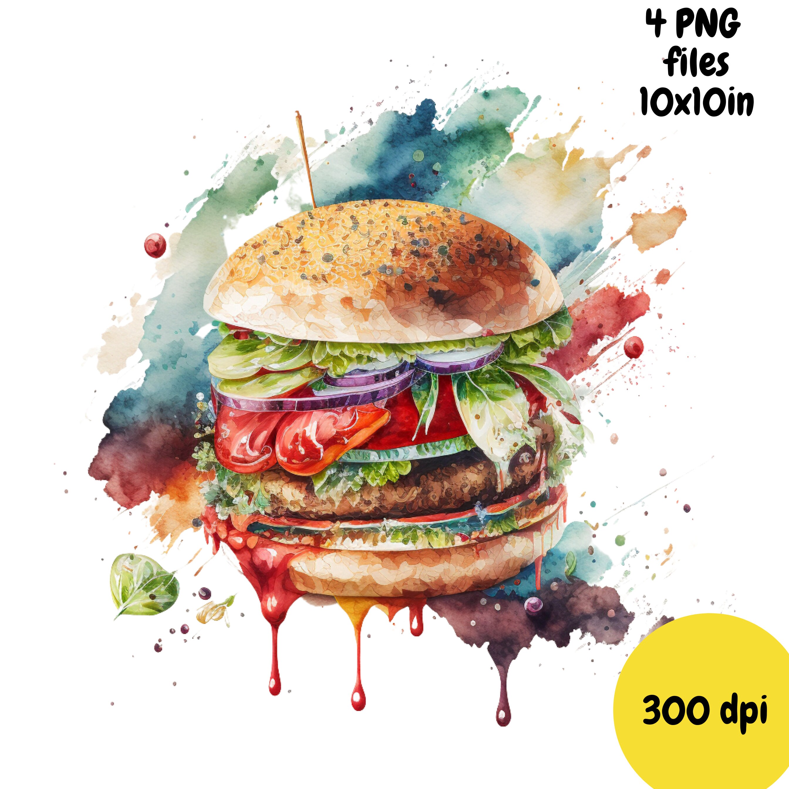Burger Watercolor Digital Downloads Burger Clipart Burger - Etsy