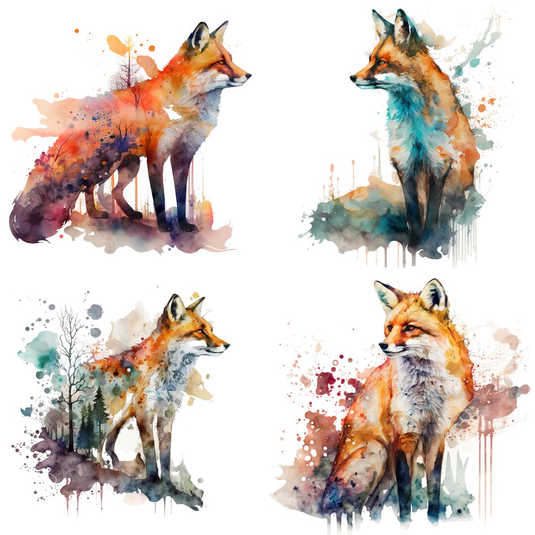 Watercolor Fox Clipart, Fox Decor Wall Art, Fox PNG, Watercolor Animals ...