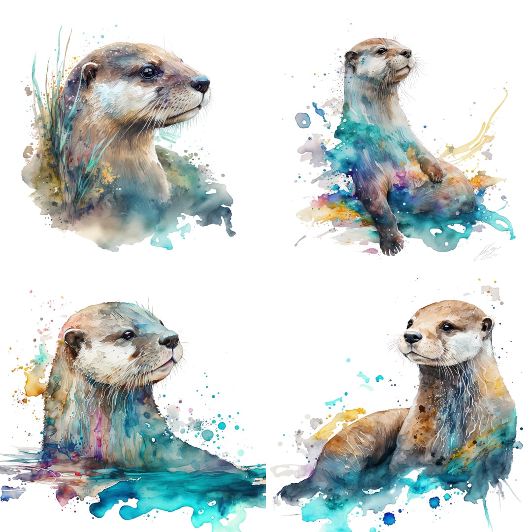 Otter Watercolor Digital Downloads Otter Clipart Otter PNG - Etsy