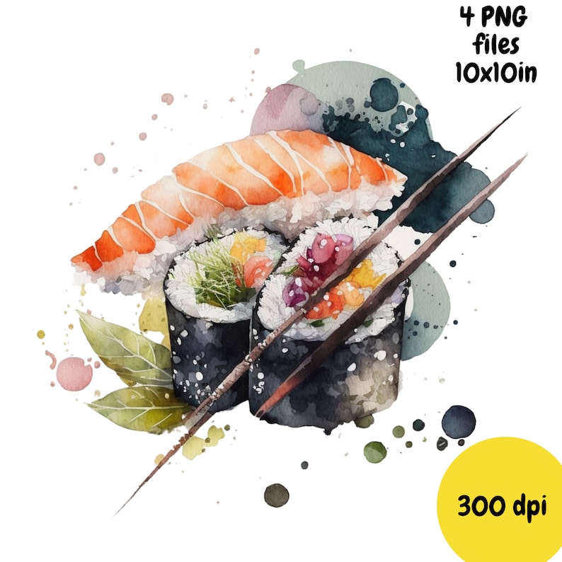 Sushi Print Sushi Clipart Watercolor Print Food Artsushi - Etsy
