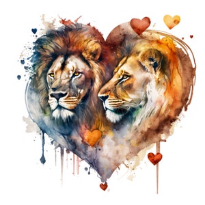 Watercolor Lion Heart, Lion Heart Clipart, Lion Heart PNG, Sublimation ...