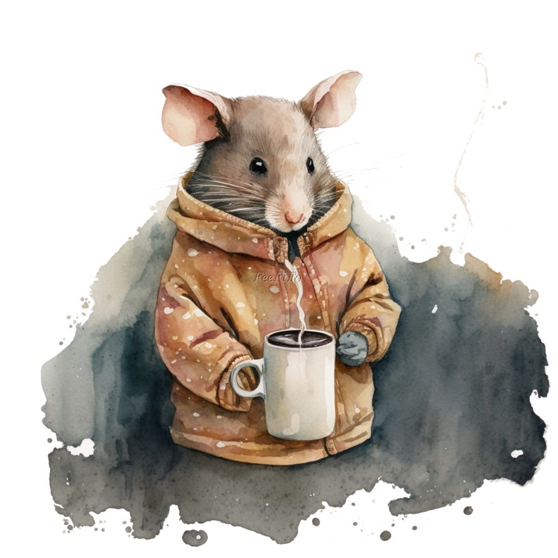 Cold Mouse Clipart Watercolor Mice Drinking Printable - Etsy