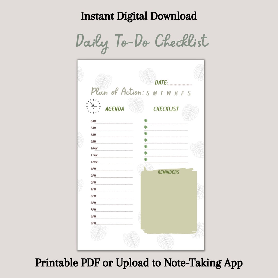 Daily Checklist & Planner-printable Pdf-undated-digital Tablet Planner ...