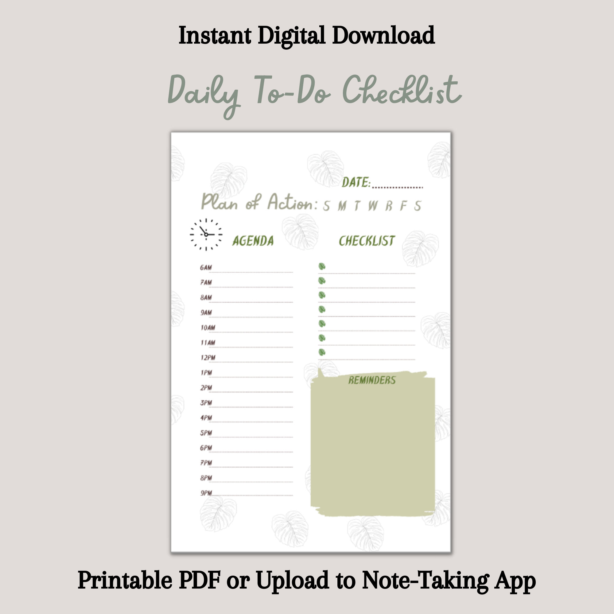 Daily Checklist & Planner-printable Pdf-undated-digital Tablet Planner ...