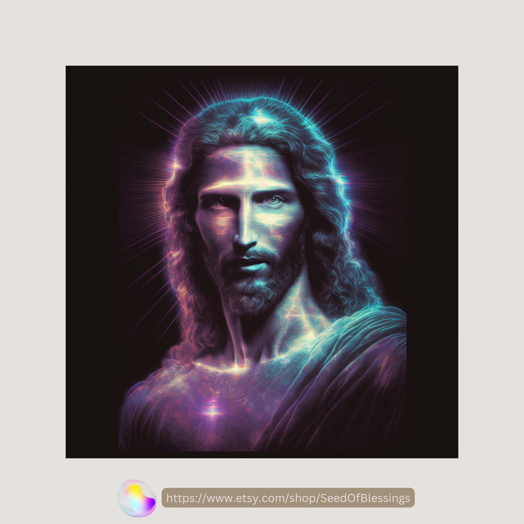 Jesus Christ Portrait Illustration Poster Holographic Jesus Spiritual ...
