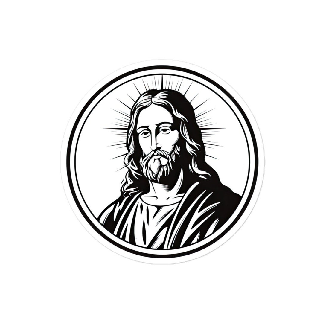 Black and White Jesus Christ Sticker | Kiss-cut & Bubble-free Premium ...