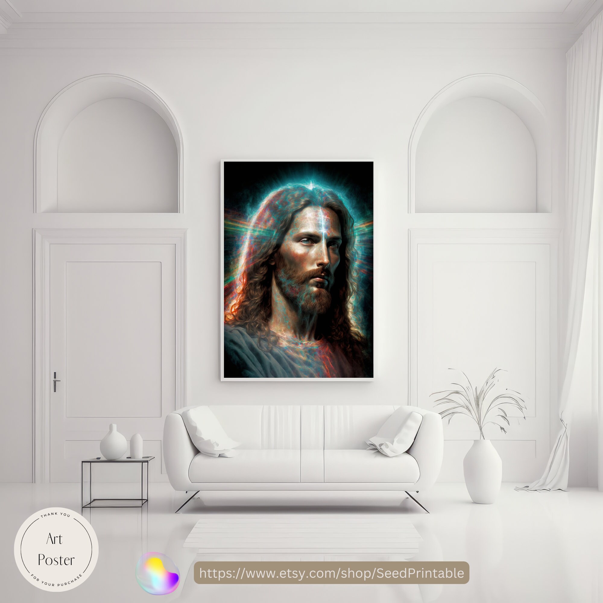 Jesus Christ Portrait Illustration Poster Holographic Jesus Spiritual ...