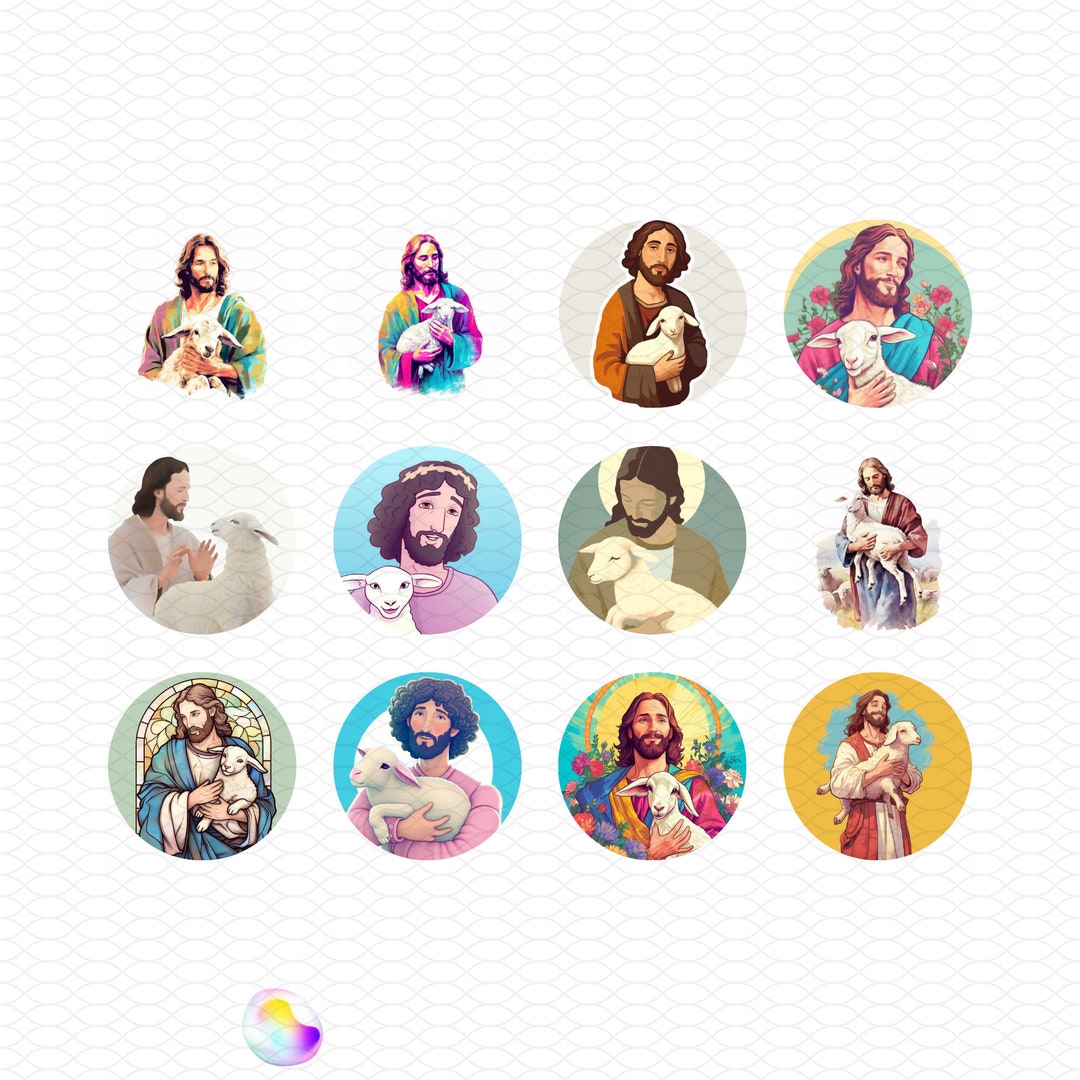 Jesus Christ Holding A Lamb Stickers | Christ Sticker Sheet - Circle ...