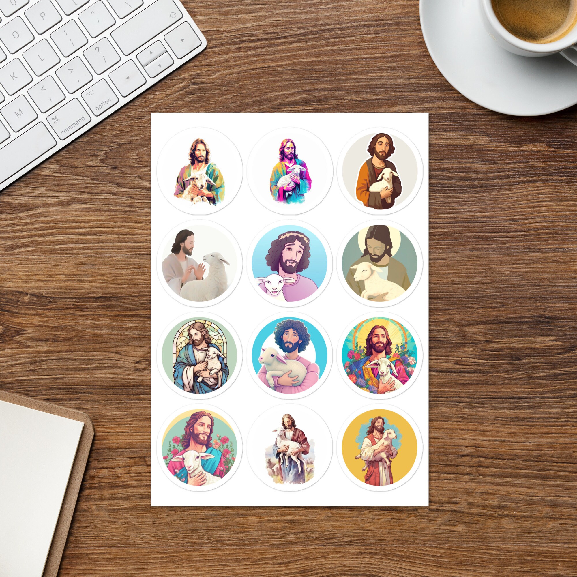 Jesus Christ Holding A Lamb Stickers Christ Sticker Sheet Circle ...