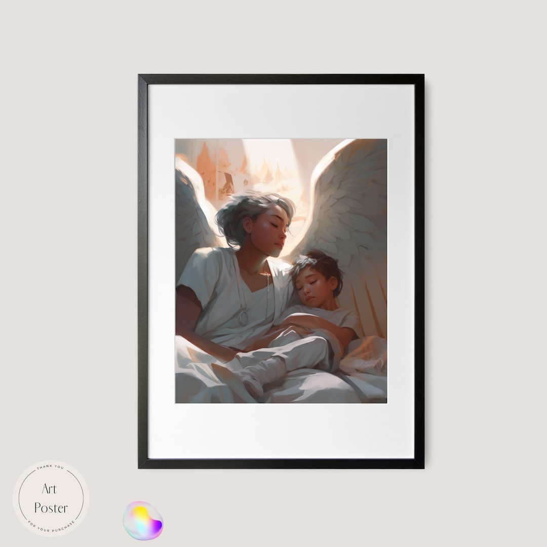 Guardian Angel Watching Over Child, Spiritual Art Print, Kids Room ...