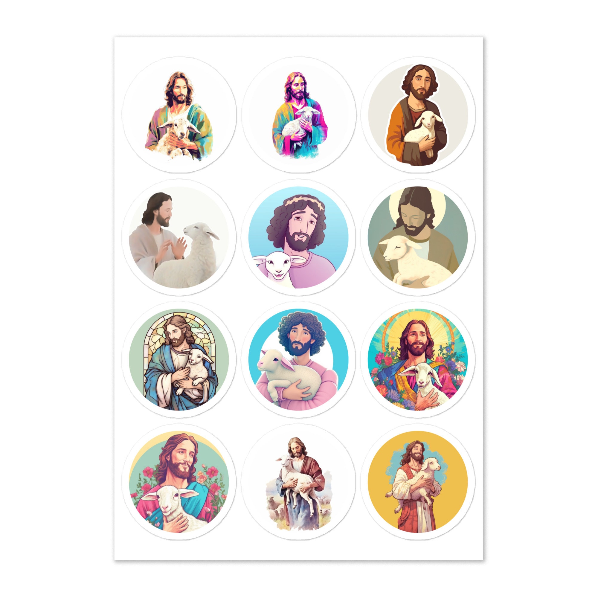 Jesus Christ Holding A Lamb Stickers Christ Sticker Sheet Circle ...