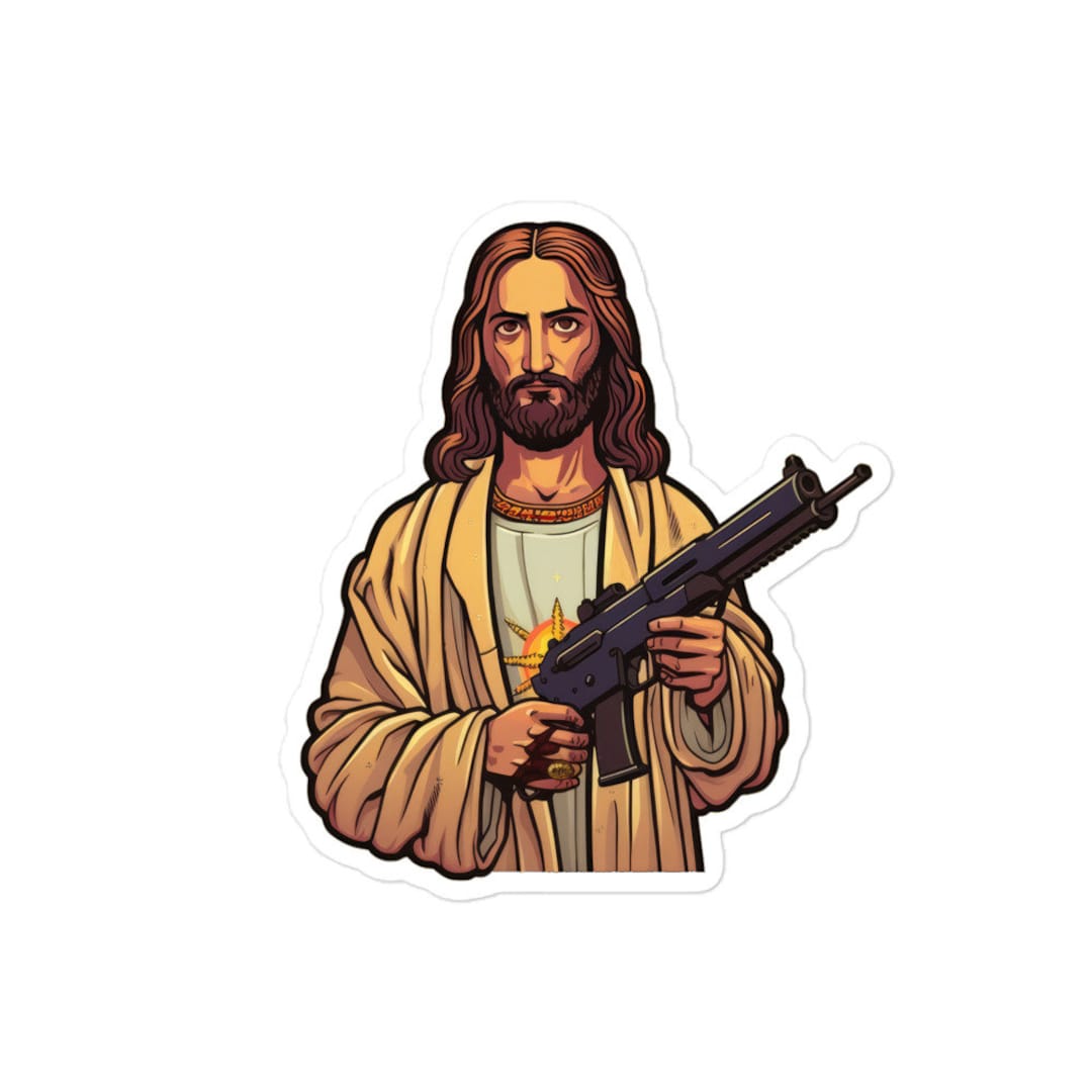 Jesus Holding Gun Sticker Jesus Christ Sticker Kiss-cut & - Etsy