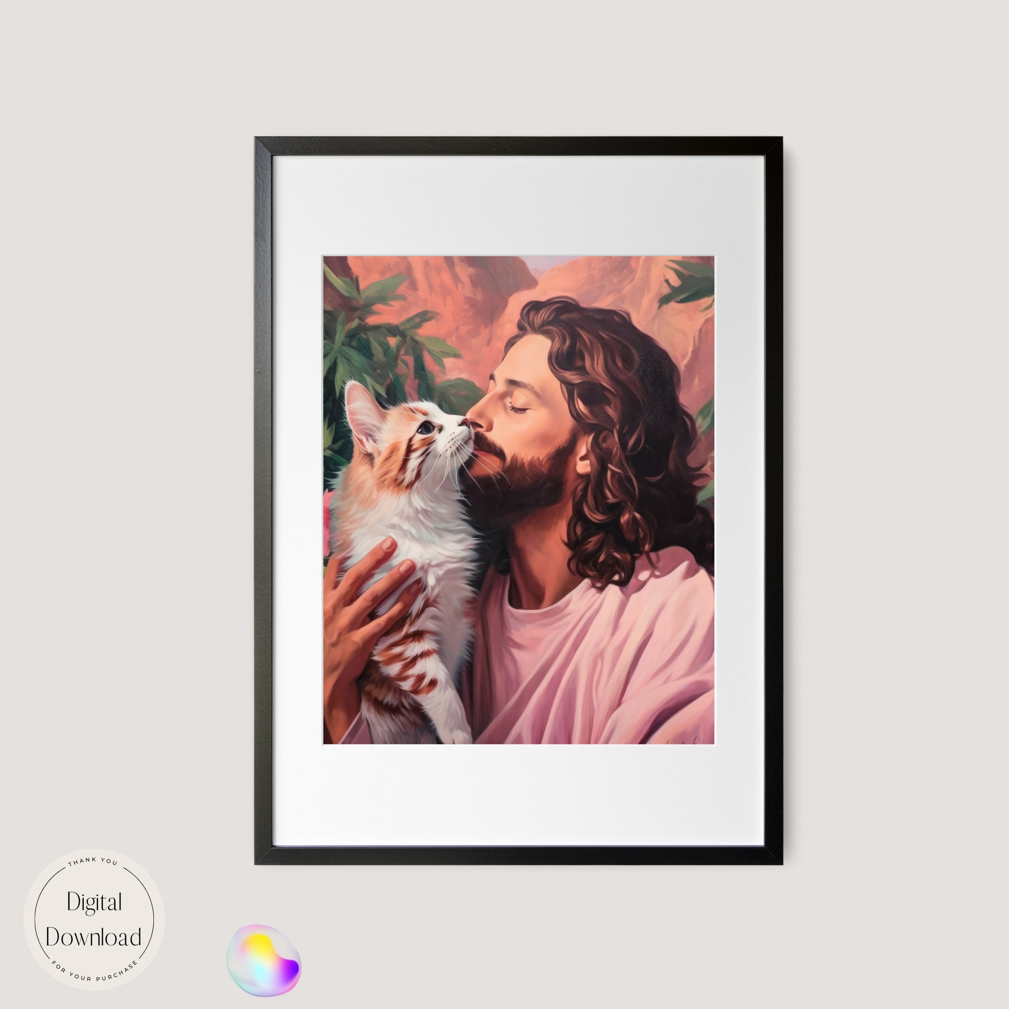 Jesus Christ and Cat Religious Printable Art 207 | Instant Download ...