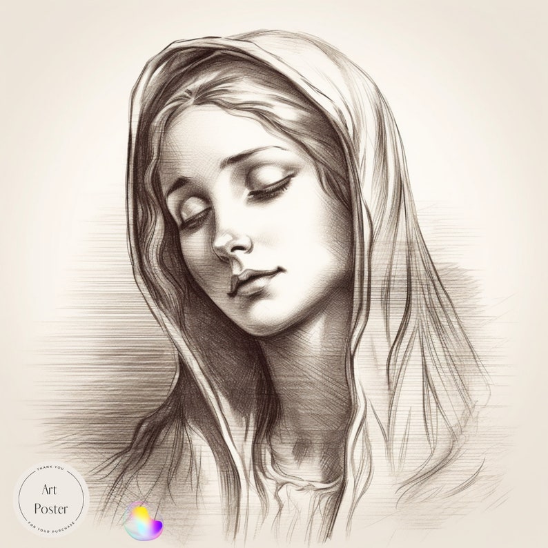 Mother Mary Portrait Pencil Sketch: Serene and Peaceful Art for Your ...